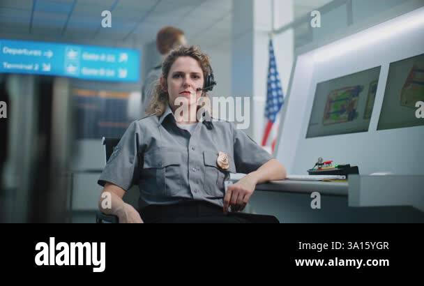 Airport Security Checkpoint: Portrait of Female Security Officer ...