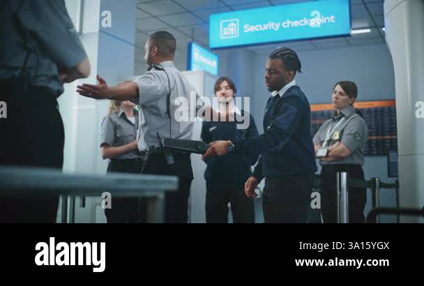 Airport Staff Training: African American Security Officer Giving ...