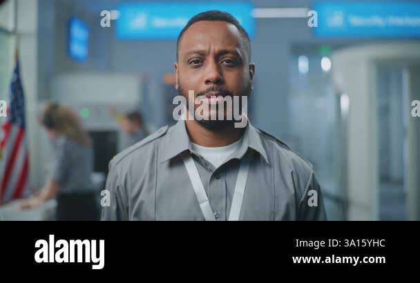 Airport Security Checkpoint: Portrait of African American Security ...