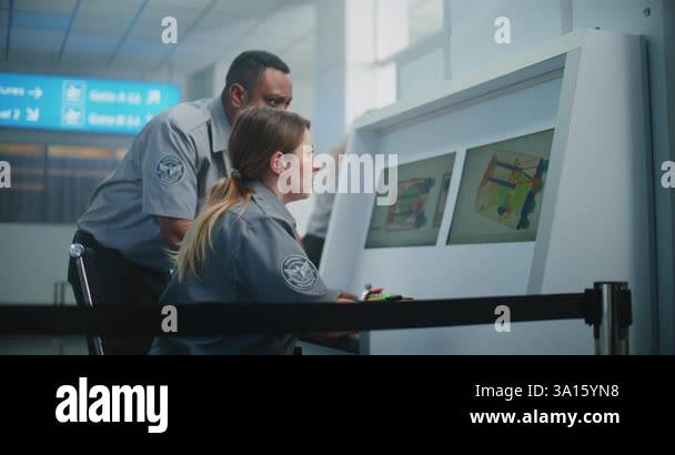 Airport Security Checkpoint: Two Multiethnic Security Officers ...