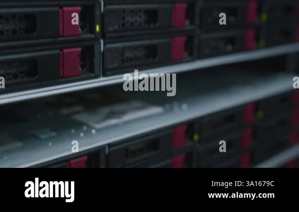 No people tilt up shot of rack server cabinet in server room Stock ...