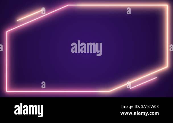 Animated purple background with a glowing neon angled frame. 4K looping ...