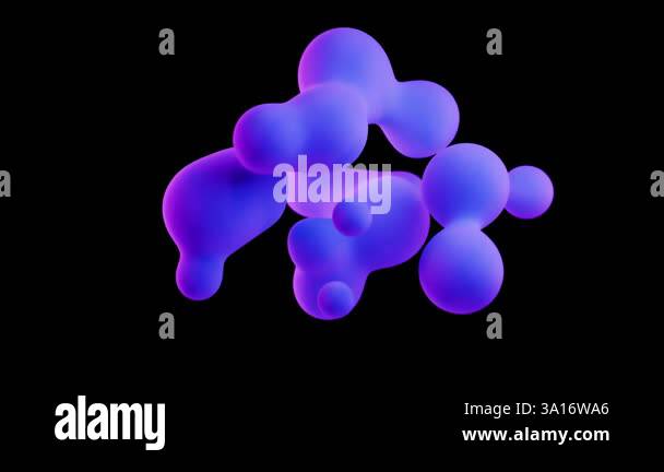 3d liquid purple blobs set animation loop. Abstract colored spheres in ...