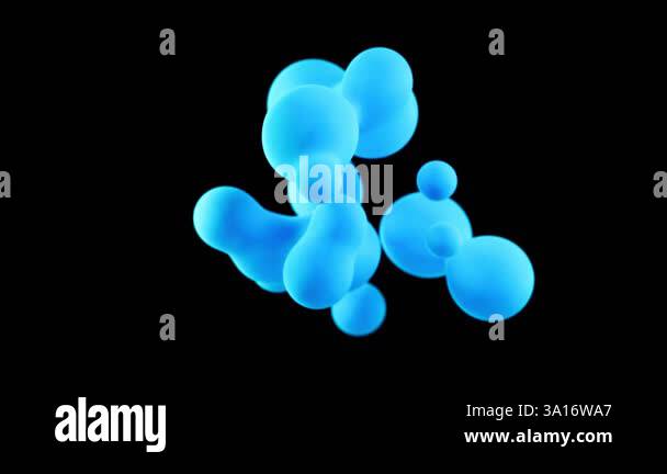 3d liquid blue blobs set animation loop. Abstract colored spheres in ...