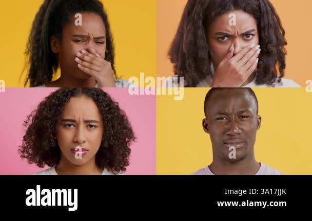 Four individuals display different gestures and emotions against ...