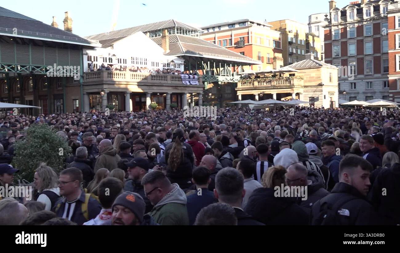Newcastle fans in Covent Garden ahead of cup final Stock Video Footage ...