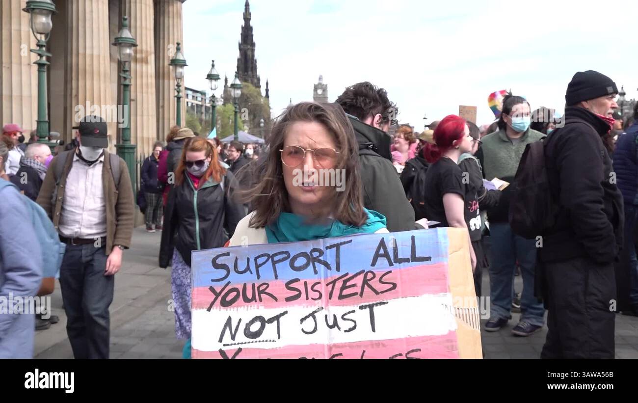 Interviews with protesters at a trans rights protest in Edinburgh Stock ...