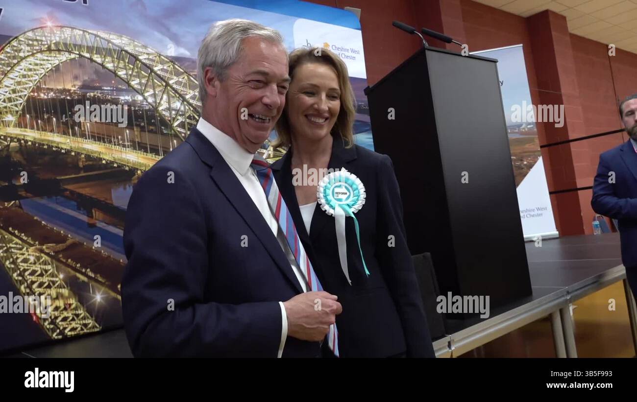 Reform UK's Sarah Pochin speaks after Runcorn by-election win Stock ...