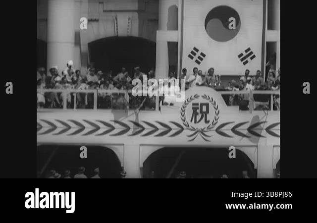 SEOUL - 1948 - Lieutenant General John Hodge addresses the crowd from a ...