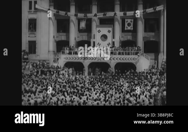 SEOUL - 1948 - Lieutenant General John Hodge addresses the crowd from a ...