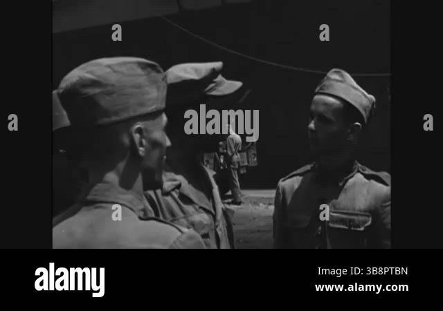 ITALY - 1944 - American soldiers talk to Brazilian troops coming off ship in Naples during WW2 ...