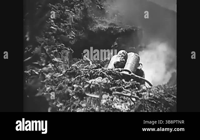 OKINAWA - 1945 - Tanks fire across a field in Okinawa, Japan Stock ...