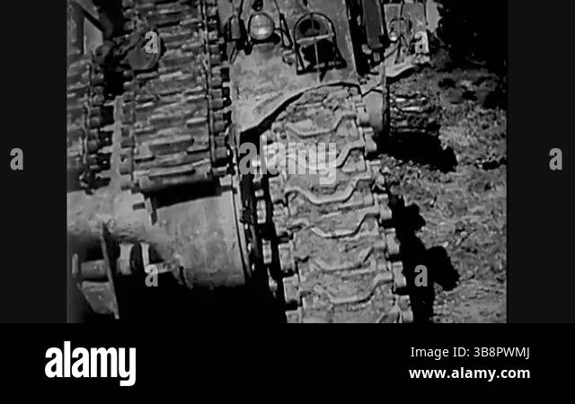 OKINAWA - 1945 - Soldiers replace tank treads in Okinawa, Japan Stock ...