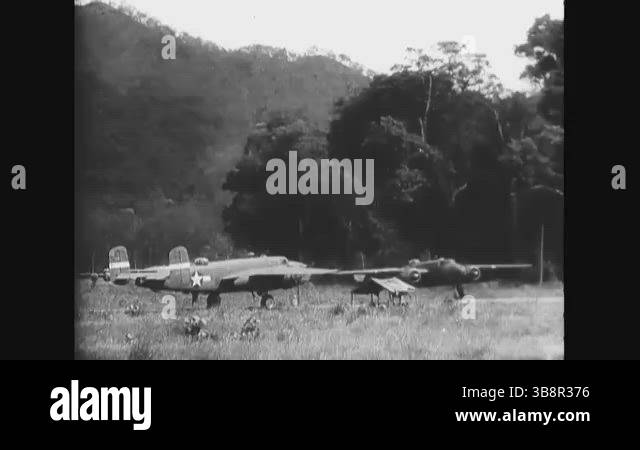 PAPUA NEW GUINEA - 1943 - B25s assemble for take-off to Rabaul for a ...