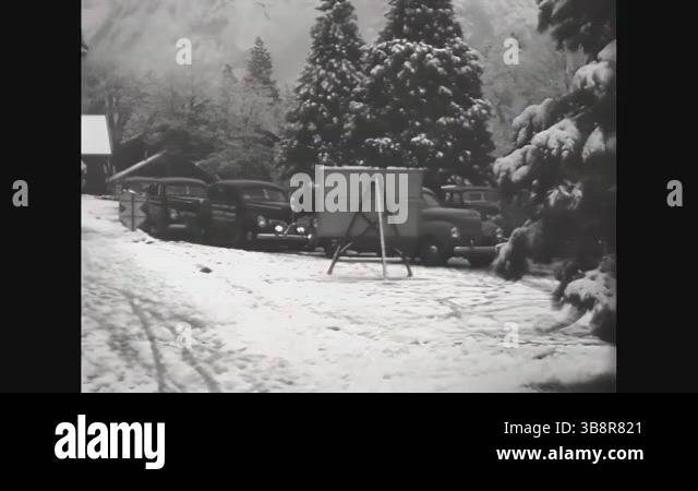 USA - 1938 - A Ford car testing facility is located in high mountains ...
