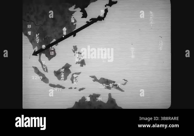JAPAN - 1940s - A Japanese map shows the action and boats patrolling ...