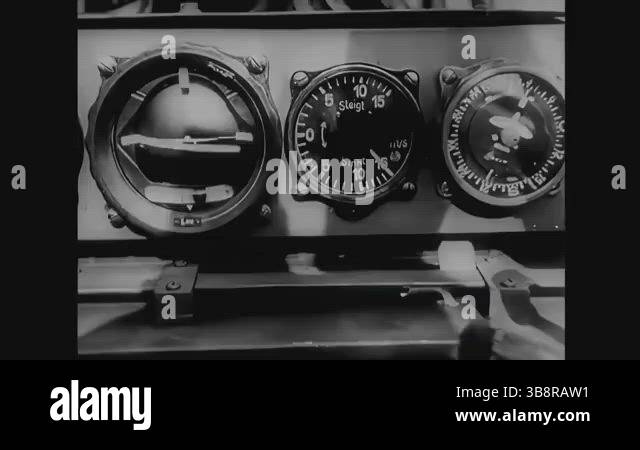 GERMANY - 1940s - A view from inside the airplane shows combat aircraft ...