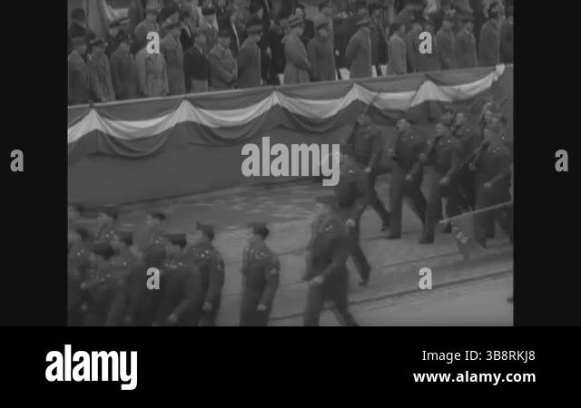 NUREMBERG - 1947 - Infantry soldiers wearing garrison caps and carrying ...