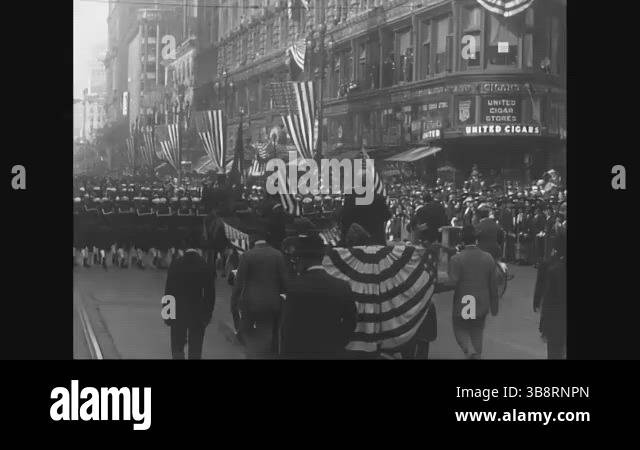 USA - 1910s - President Wilson is driven in a military parade and makes ...