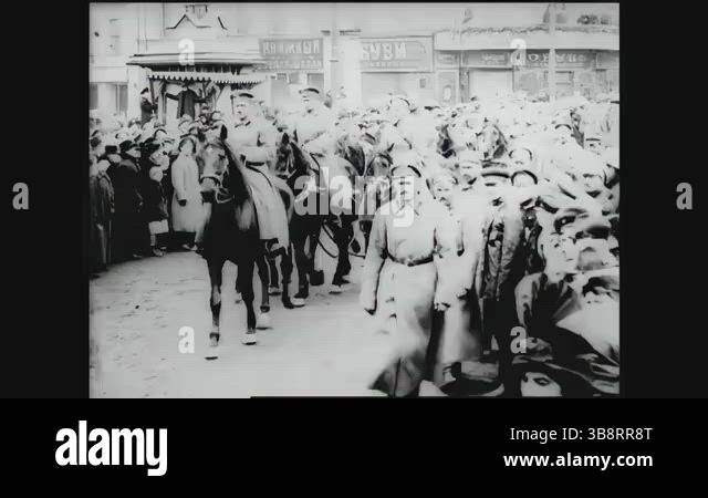 MOSCOW - 1917 - Civilians and servicemen hold a demonstration in Moscow ...