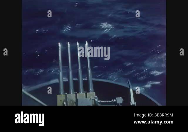 PACIFIC OCEAN - 1942 - US Navy anti-aircraft gunners fire at fighter ...