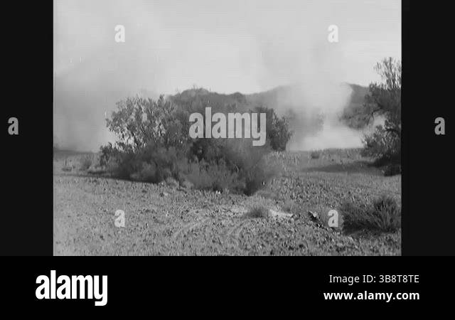 FRANCE - 1944 - M-3 tanks drive around a desert-like terrain during a ...
