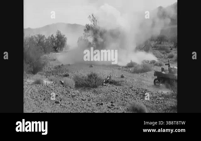 FRANCE - 1944 - M-3 tanks drive around a desert-like terrain during a ...