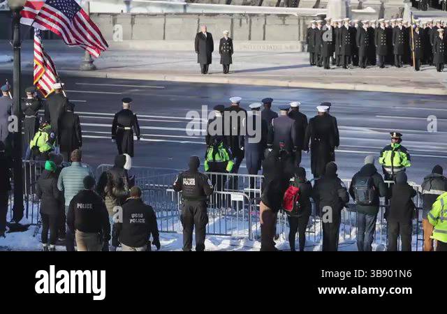 WASHINGTON DC - 1.7.2025 - US service members stand at attention with ...