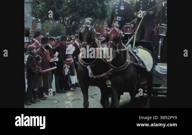 ENGLAND - 1902 - A procession in Coventry, England includes a parade ...