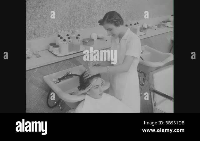 UNITED STATES - 1950s - Hairstylists shampoo and wash clients' hair at ...