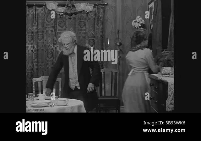 US - 1912 - in this silent drama, an old man impatiently demands lunch ...