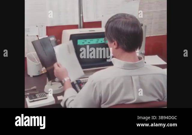 USA - 1984 - An old computer demonstrates initial processing ...