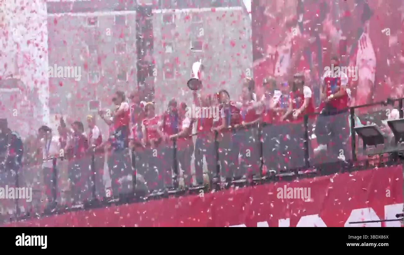 Arsenal Women's team lift Champion's League trophy at Emirates Stadium ...