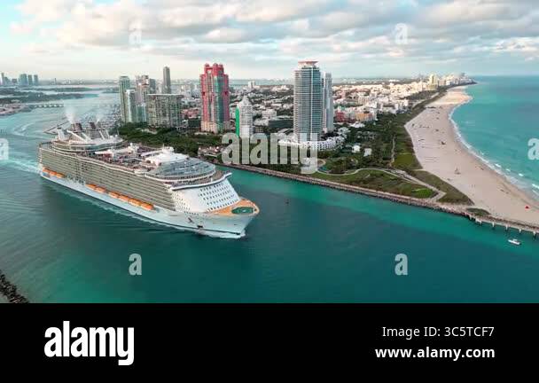 January 10, 2025 - Miami Beach, Florida: Aerial view Cruise ship Allure ...