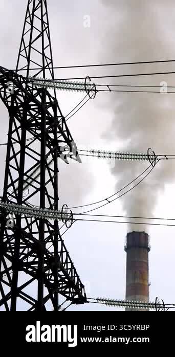 Electrical substation with power lines. Power mast of high voltage ...
