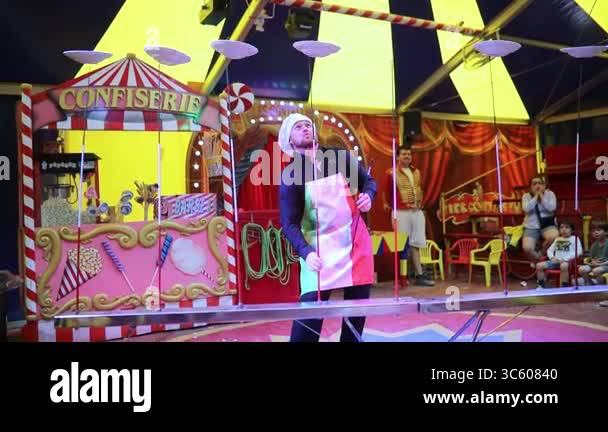 PARIS, FRANCE, JUNE 29, 2024: Performance of Les Gontellis circus in ...