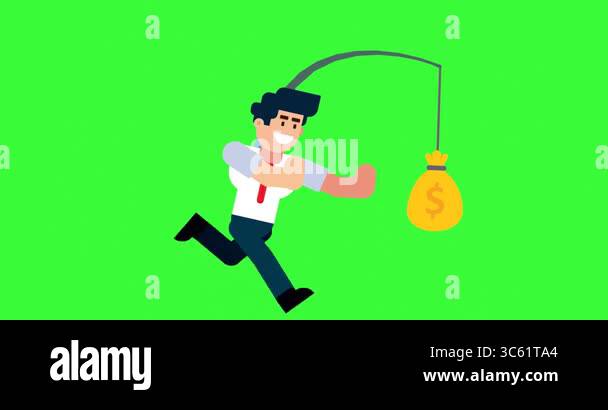 Businessman Chasing Money Bag on Green Screen Background Animated ...