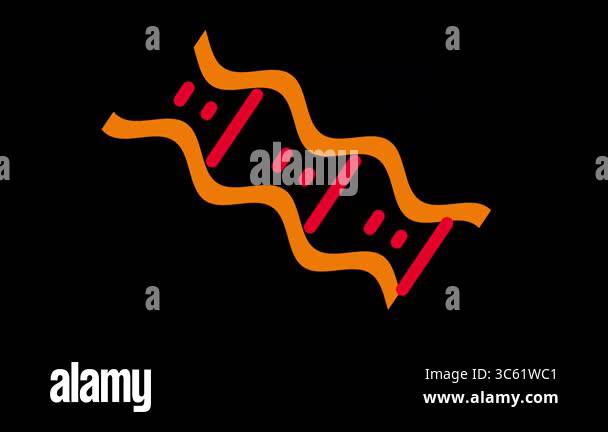 A DNA helix presented as a twisting ribbon with bold colors ...