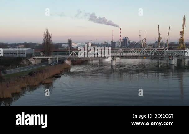Power Plant Shipyard and River, Scenic Industrial Landscape after ...