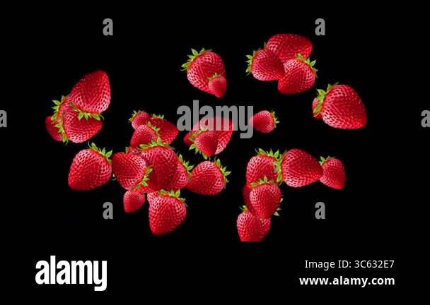 Fresh Strawberries fountain motion graphics with plain black background ...