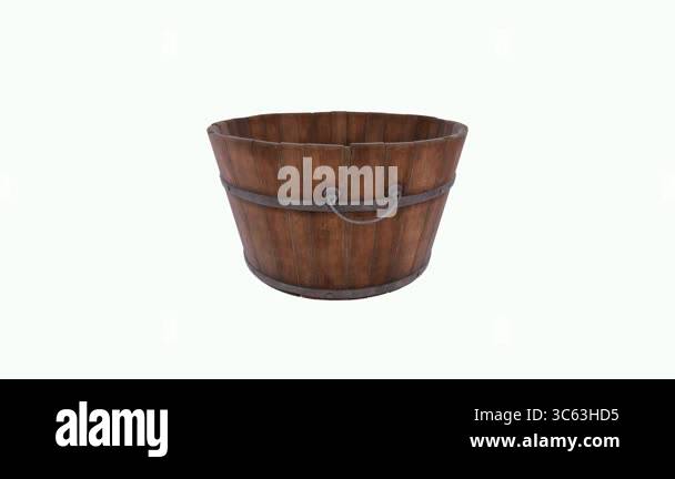 Wooden bucket showcased in detailed 3D rendering Stock Video Footage ...