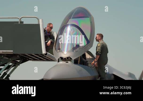 Beja Portugal June 2 2024 Air Show Two military personnel in flight ...