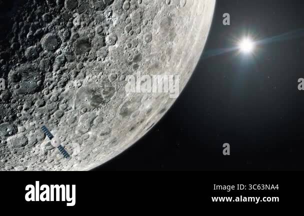Space Probe Flying By the Lunar Surface of the Moon Stock Video Footage ...