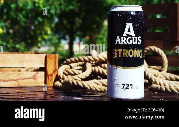 Beer can - condensation water droplets, outdoors background Stock Video ...