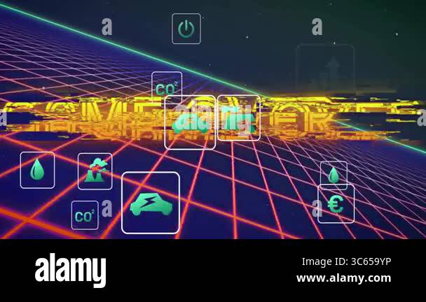 Game Over text with animation on retro grid background with ...