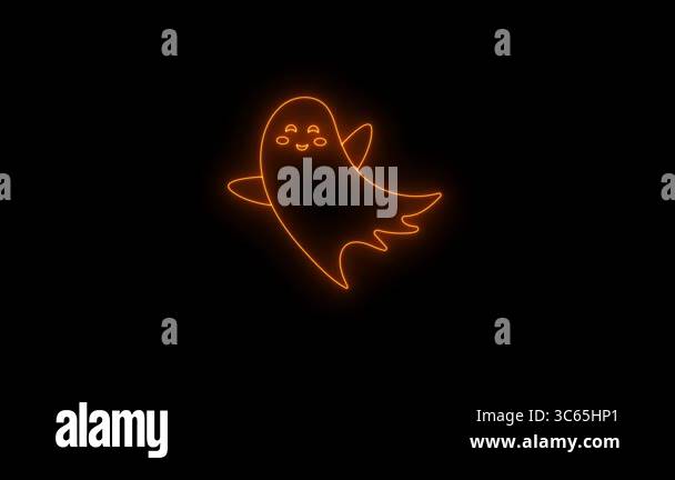 Ghost neon halloween Animated Glowing orange Ghost on Black Background ...