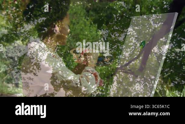 Painting on canvas, person creating animation with nature scene in ...