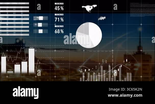 Overlaying landscape background, charts and graphs in animation for ...