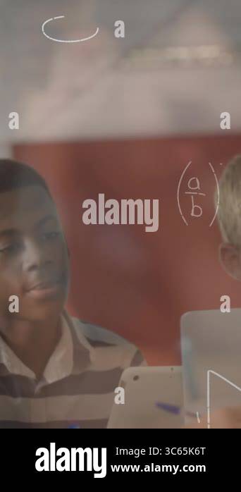 Animation of mathematical equations over school children and male ...