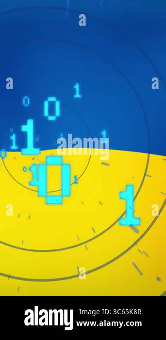 Animation of circles and binary code over flag of ukraine. ukraine ...